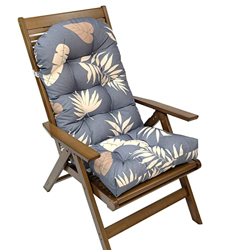 AYGJKIE Waterproof Outdoor Cushions for Patio Furniture Indoor Floral Printed Sun Lounger Pad Replacement with Ties, Rocking Chair Sofa Cushion Non-Slip High Back (Color : Grey Leaves, Size : 110x50