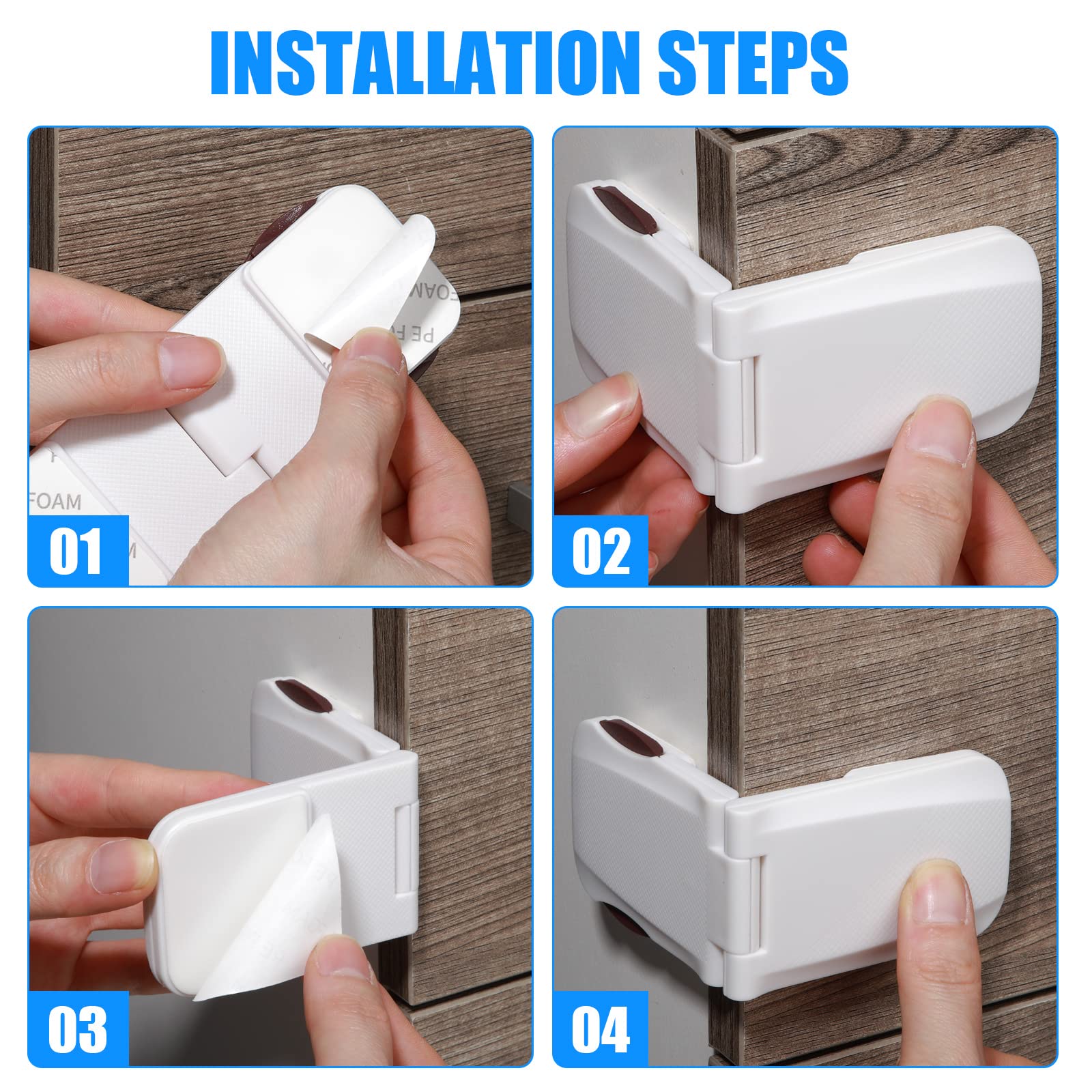 6 Pieces Child Safety Cabinet Locks,Baby Proofing Latches for Kitchen, Fridge, Cabinets, Drawers, Dishwasher, Storage Doors, Cupboard, Oven Toilet, Refrigerator, Strong Adhesive No Drilling (Brown)