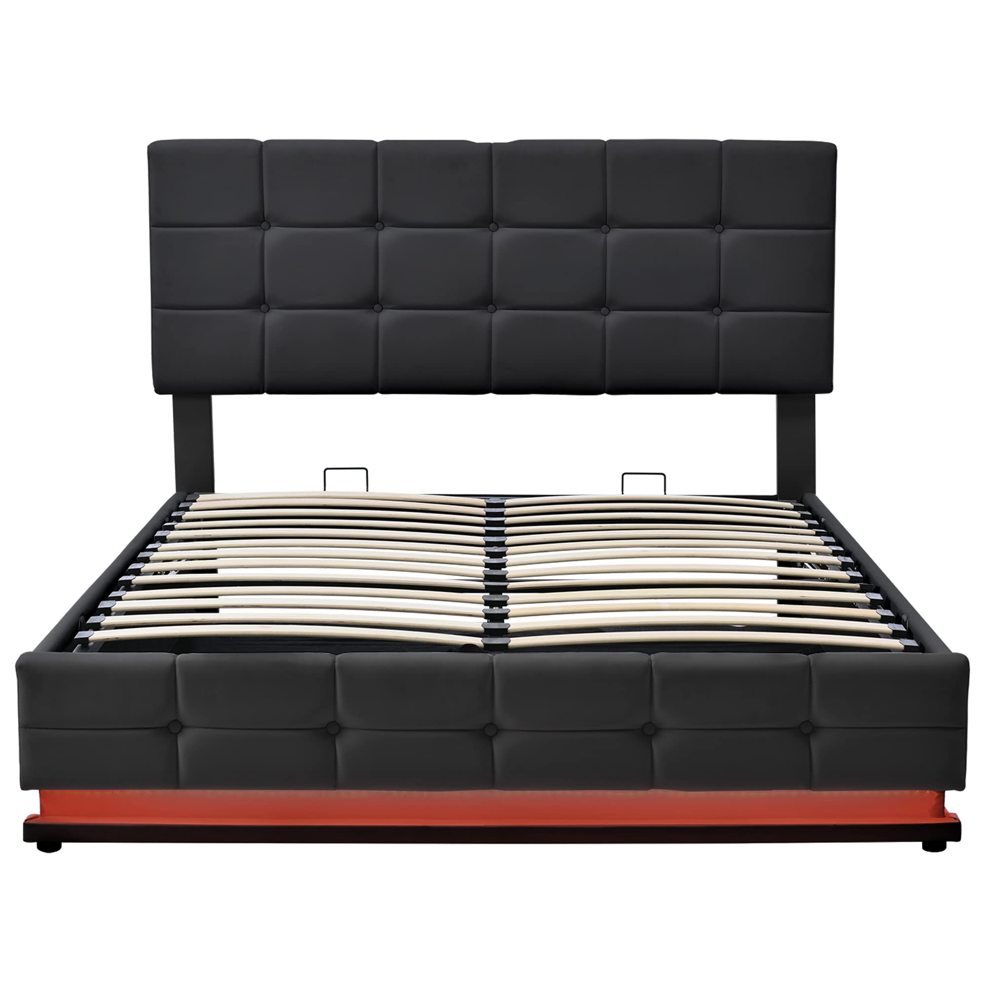 3-Pieces Queen Size Bedroom Sets,PU Upholstered Queen Platform Bed Frame with 2 Nightstands and USB Charging Station,Lift Up Storage Bed Queen,Bedroom Furniture Sets, Easy Assemble,Black