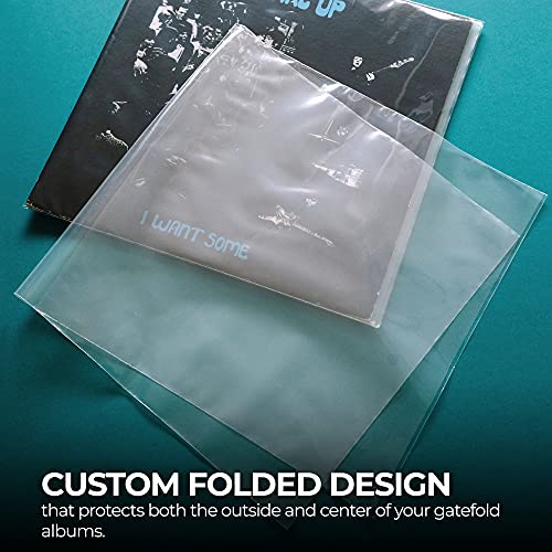 Gatefold Outer LP Sleeves for 12 Inch Vinyl Record Storage | 3 Mil Thick Poly Clear Record Sleeves with Easy Access to Records in Vinyl Albums | Plastic Sleeve Protector (25 Pack)