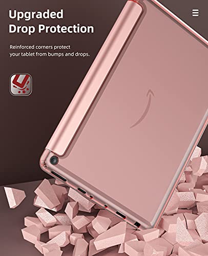 MoKo Case Fits All-New Kindle Fire HD 10 & 10 Plus Tablet (11th Generation, 2021 Release) 10.1", Soft TPU Translucent Frosted Back Cover Protector Multi-Angle Smart Shell, Auto Wake/Sleep, Rose Gold