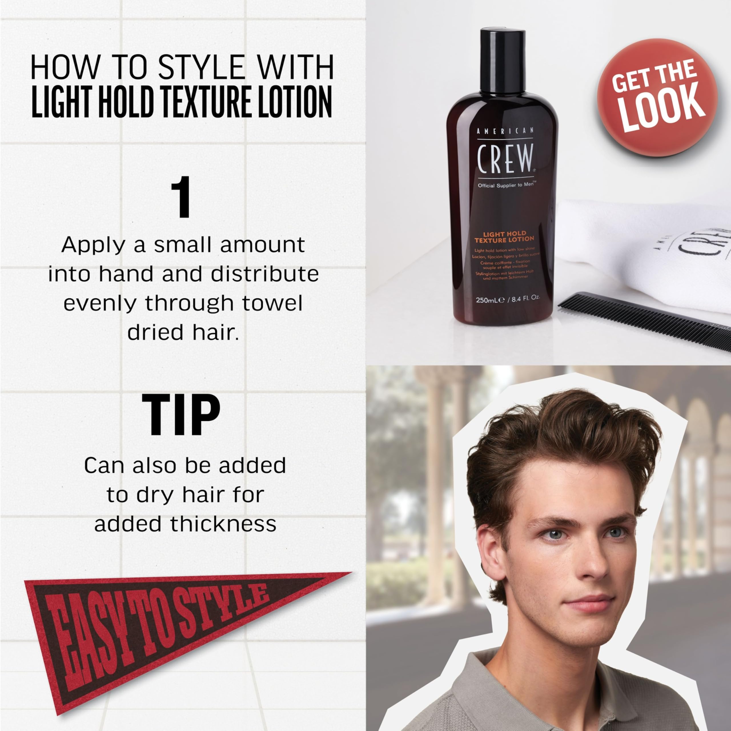 American Crew Men's Hair Texture Lotion, Like Hair Gel with Light Hold with Low Shine, 8.4 Fl Oz