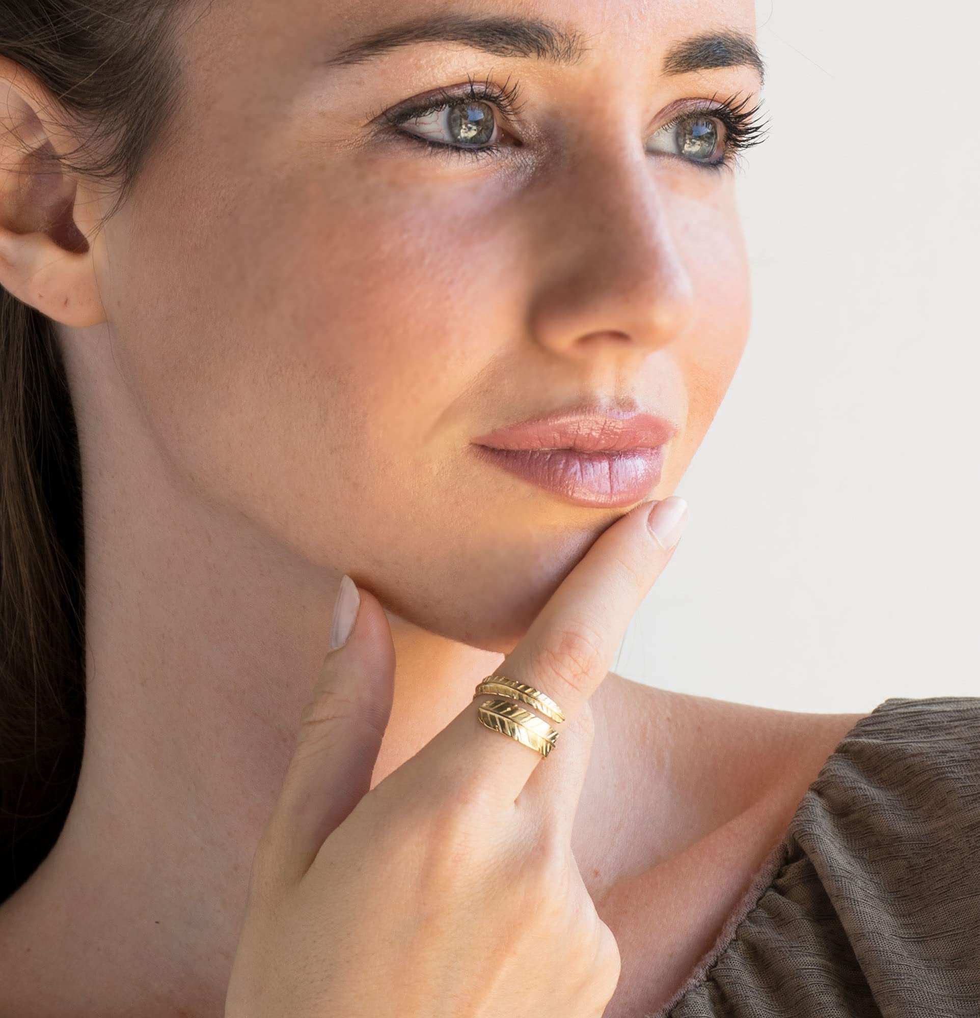 Adjustable Feather Ring - 14K Gold Plated over 925 Sterling Silver Customizable Open Ended Spiral Ring, Dainty Flexible Feather Ring, Wrap and Fit to Every Finger, Handmade Jewelry Rings for Women