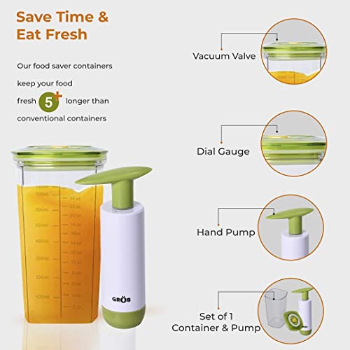 Shop LC Food Saver Containers for Vacuum Seal - BPA Free - Preserve Juice & Liquid for Longer, Stackable, Airtight Juice Container (1 pcs + Vacuum Sealer Pump)