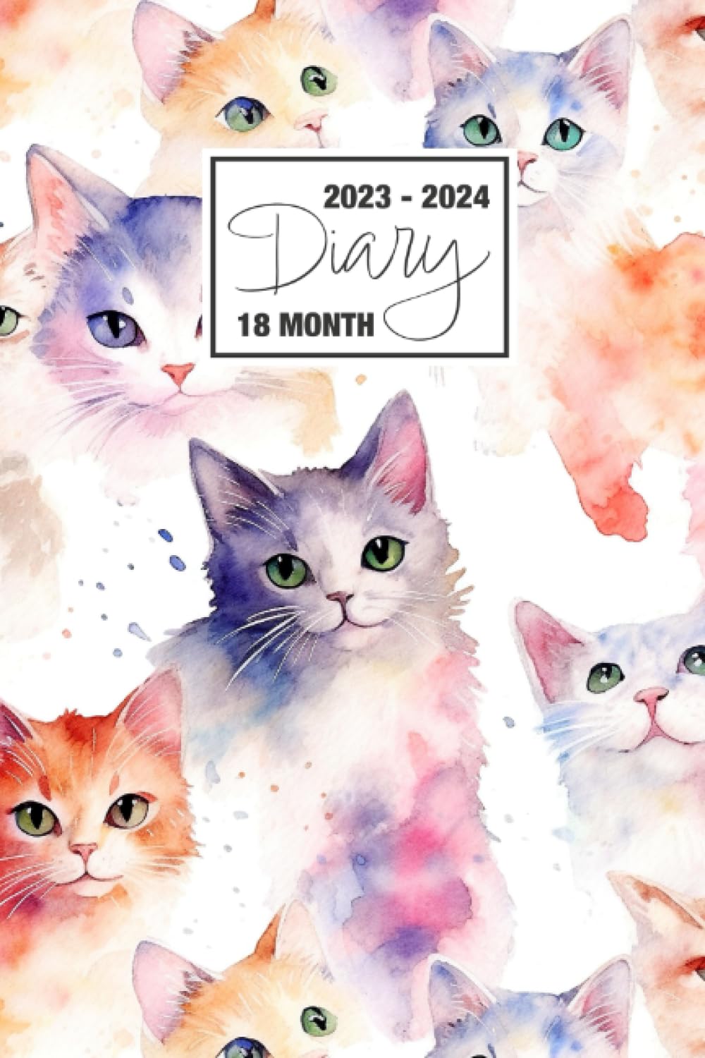 2023 - 2024: 18 Month Diary A5 Week to View on 2 Pages Weekly Journal Agenda WO2P Planner Jul 23 to Dec 24 Horizontal With Moon Phases, UK & US ... Kitten Diary Feline Pattern for Cat Lovers