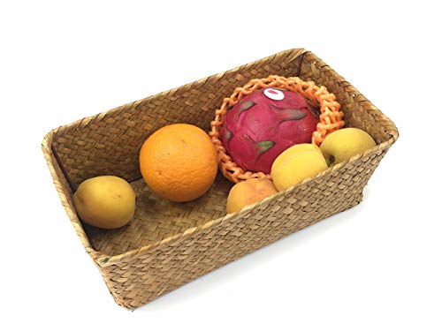 Hand-woven Seagrass Storage Rectangular Basket and Home Organizer Bins,Natural Water Hyacinth Basket (brown, M)