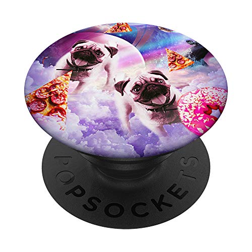 Pugs in the clouds with donut and pizza PopSockets Swappable PopGrip