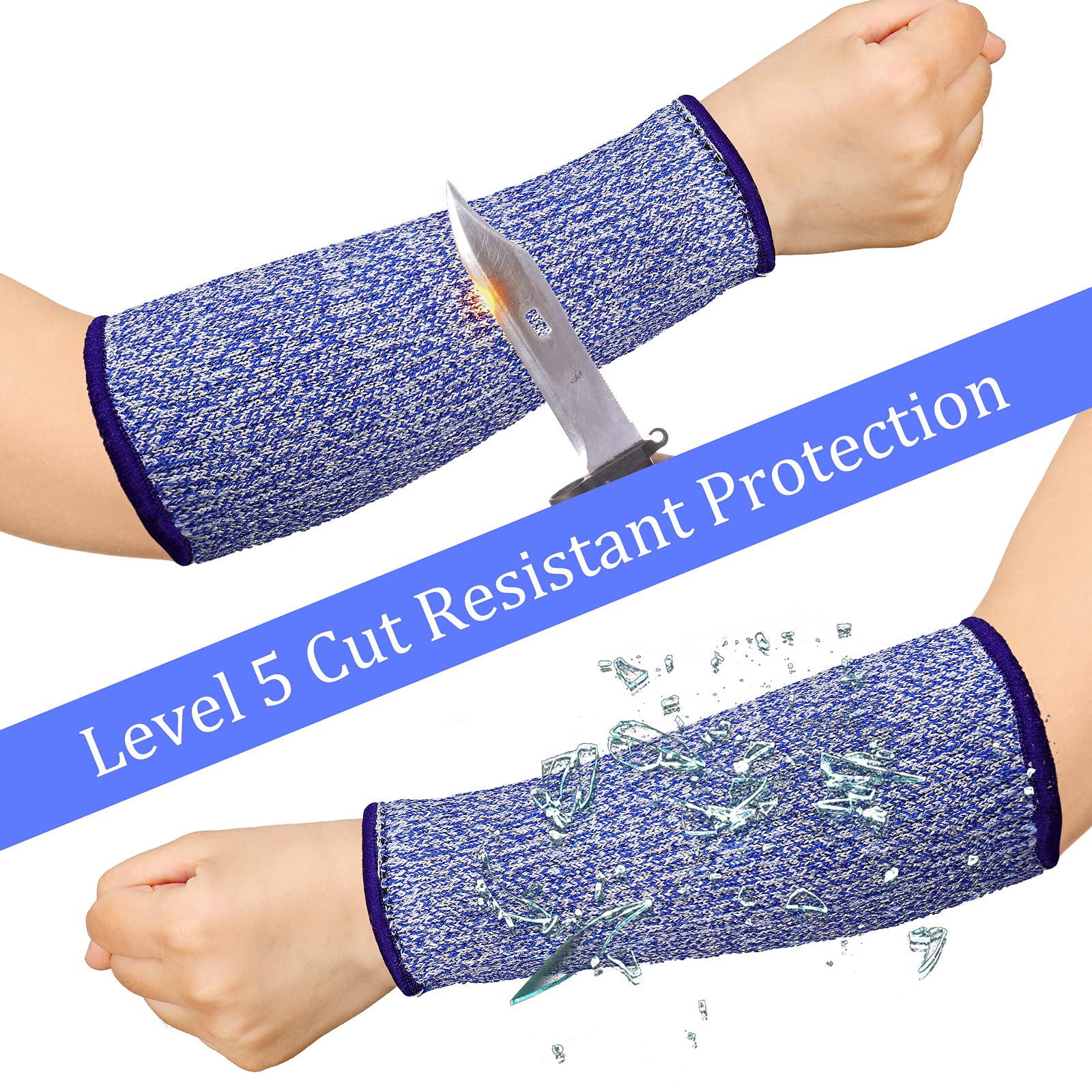 3 Pairs Arm Protectors for Thin Skin and Bruising Cut Resistant Forearm Sleeve Level 5 Arm Burn Protection Sleeve (Black, Royal Blue, Grey,7.9 Inch)