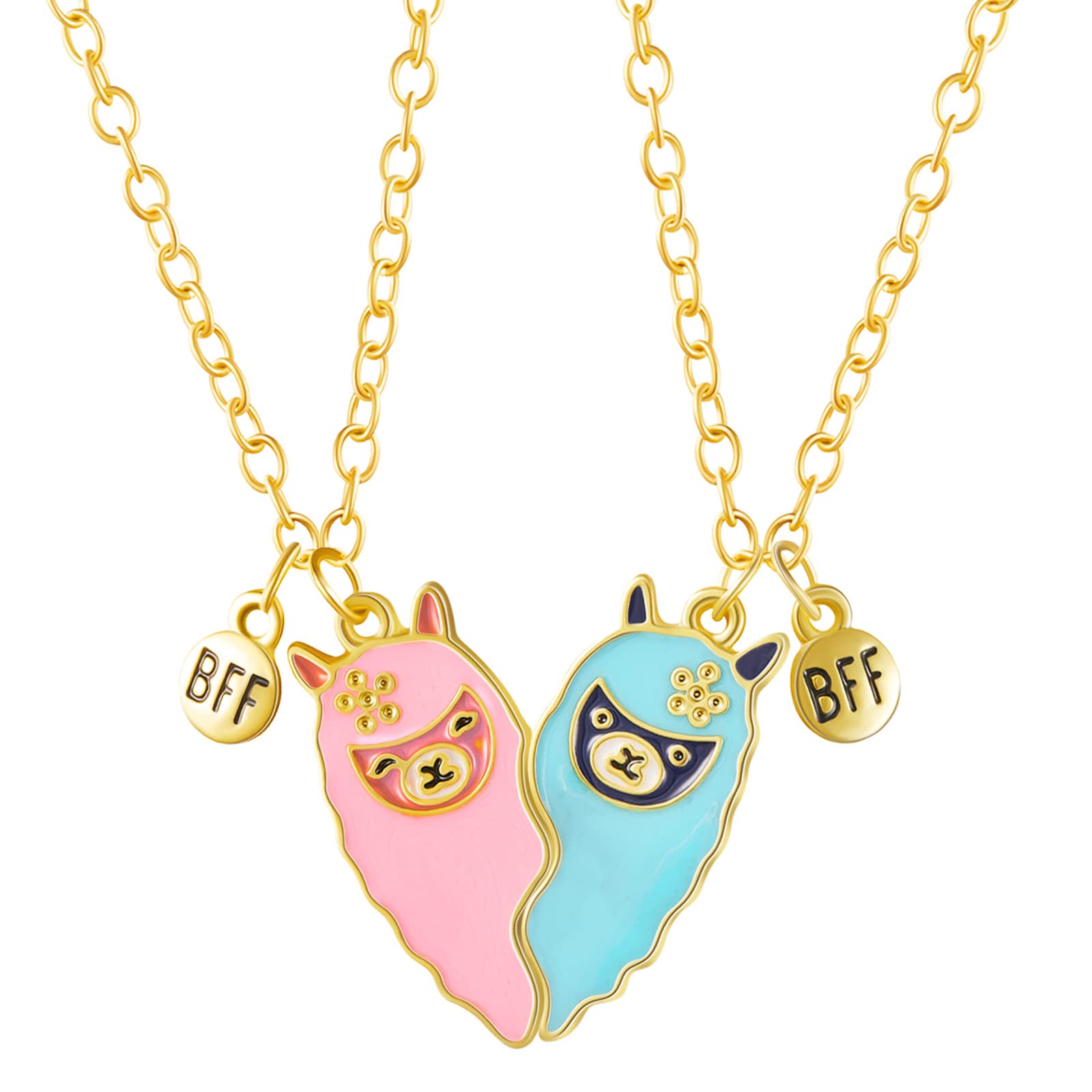 2 Pieces Half Heart Bff Necklace Friendship Necklace for Women Men Friends Birthday Gifts(Sheep Style)