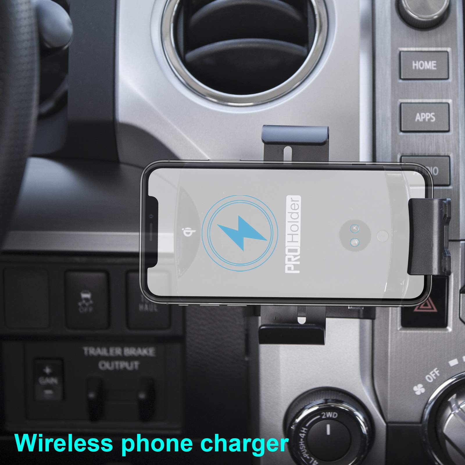 None/Brand 3W ProHolder Clip in Custom Fit Phone Holder Compatible ForToyota Tundra 2014 -2021,Mount 360 Deg Adjustable,Car Phone Cradle Fit for iPhone Samsung 4-7 Inch,with Wireless Charger, Black