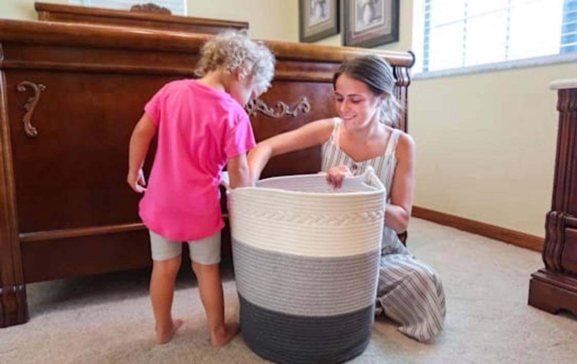 Cotton Rope Basket - 17.8" x 15.8" x 13.8" woven baby laundry basket - Woven Basket Nursery Bin - large baskets for blankets- thread laundry hamper - woven storage basket- rope baskets for organizing