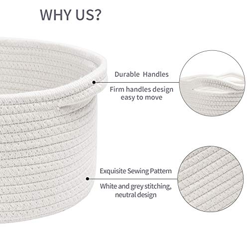 Cotton Rope Basket with Handles 13.4" x 8.7" X 5.9" Woven Cotton Rope Storage Baskets are Ideal for Toy Baskets Laundry Baskets Blanket Baskets and Nursery Baskets(White)