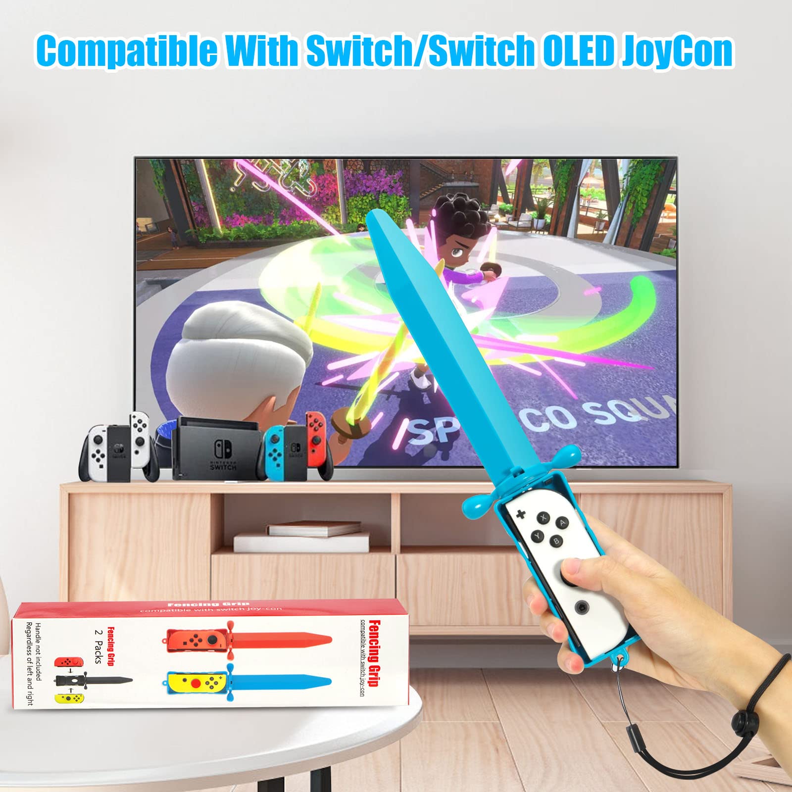 2 Pack Sword Grip Accessories for Switch/Switch OLED JoyCon, Compatible with Switch Sports: Chambara (Swordplay)/The Legend of Zelda: Skyward Sword/Skyrim with Adjustable Wrist Strap