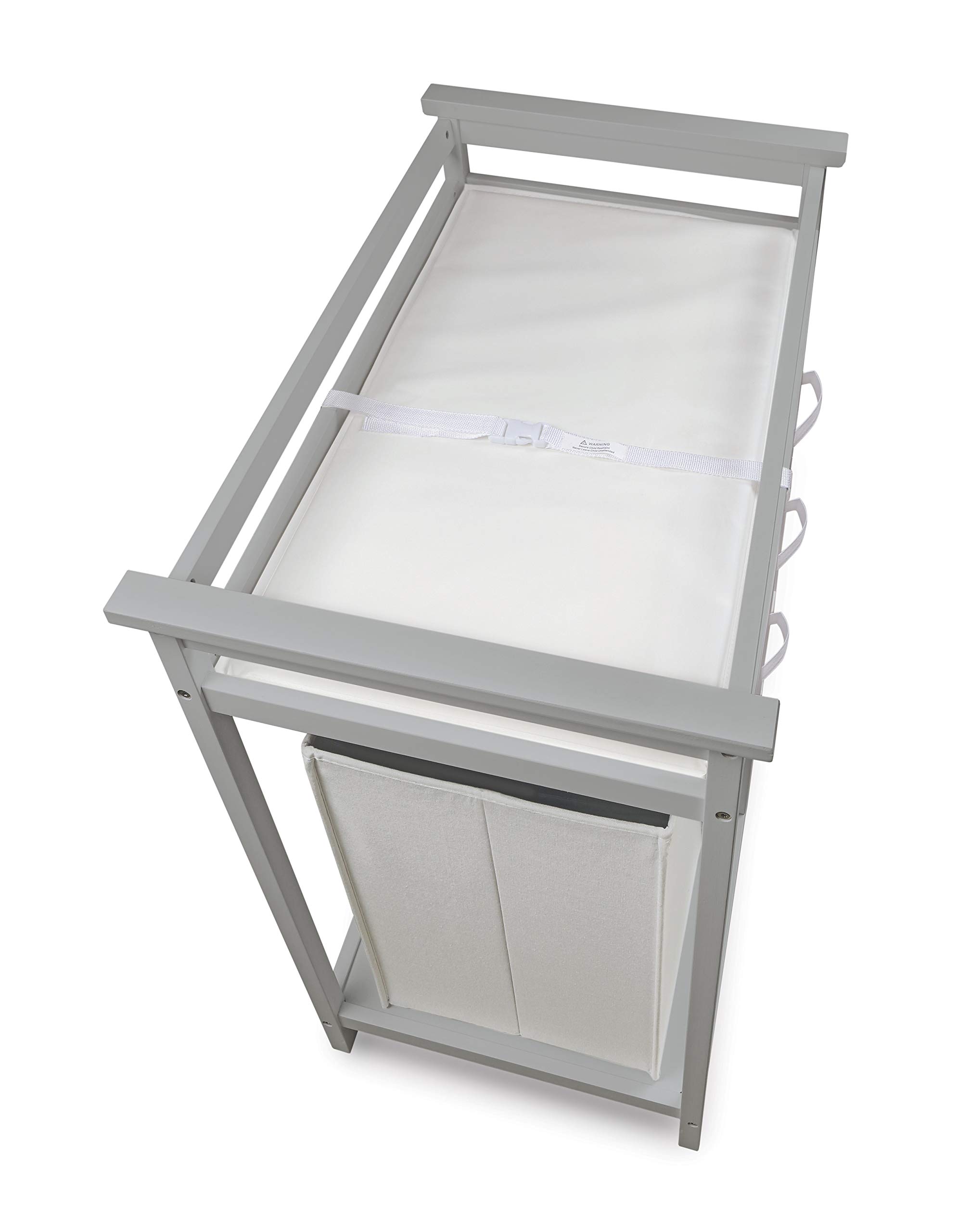 Badger Basket Modern Baby Changing Table with Laundry Hamper, 3 Storage Drawers and Pad, Diaper Change Station - Gray/White