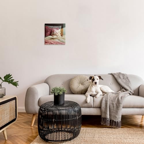 Stupell Industries Bunny Rabbit Resting in Bed Off-White Pink Canvas Wall Art, 17x17