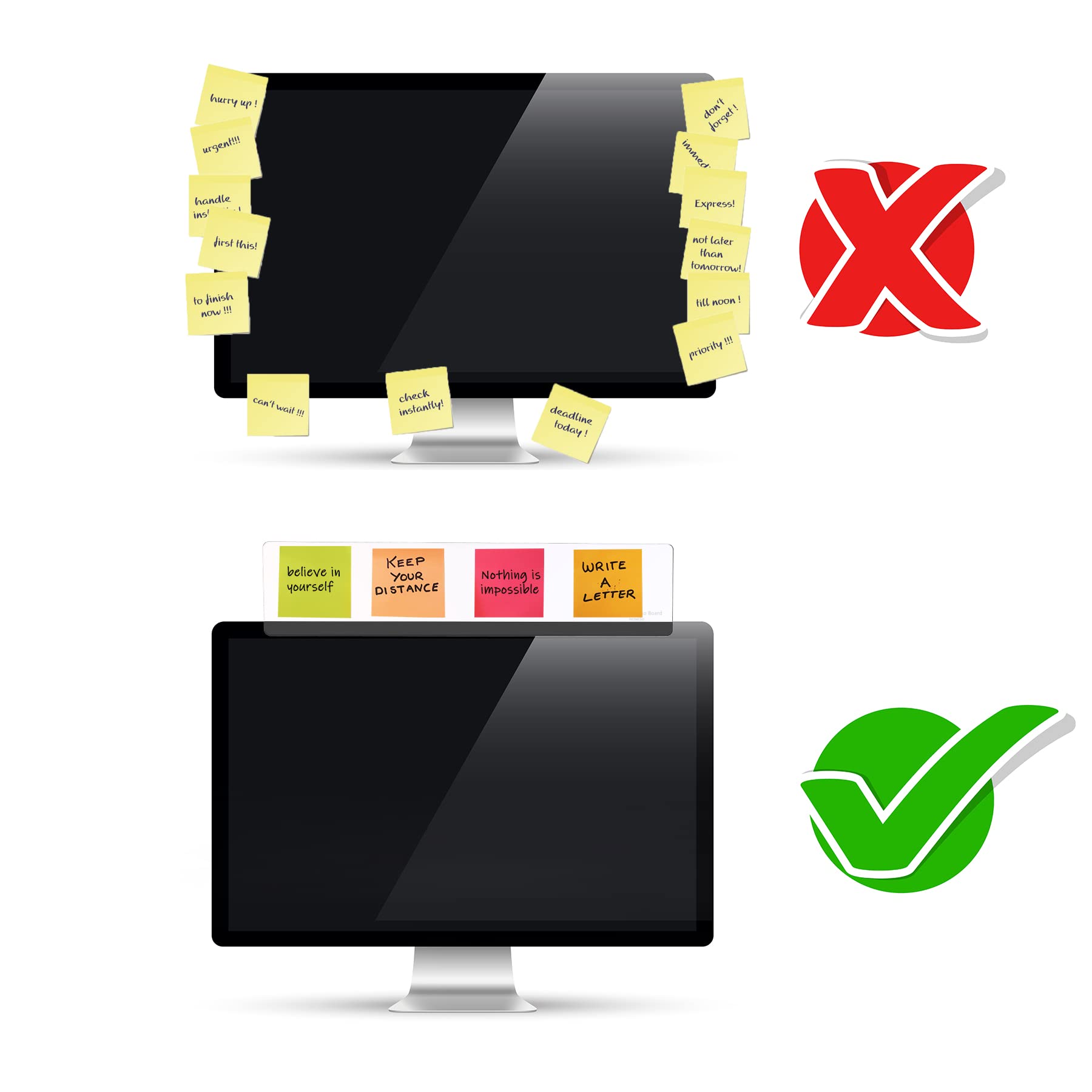 2 pcs Monitor Memo Board,18” Computer Monitor Memo Board,Transparent Monitor Note Holder, Message Board for Computer Monitors,Note Holder for Office Home Desktop Top Mount