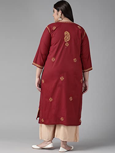 Ada Hand Embroidered Indian Traditional Chikan Women's Cotton Kurti Kurta Tunic Dress A188266 (XL, Maroon)