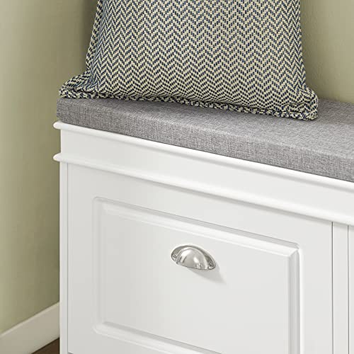 Haotian FSR64-W, White Storage Bench with Drawers & Padded Seat Cushion, Hallway Bench Shoe Cabinet Shoe Bench