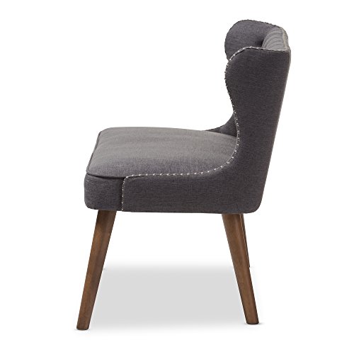 Baxton Studio Sydney Walnut Wood Button-Tufting with Nailheads Trim 2-Seater Loveseat Settee, Dark Grey