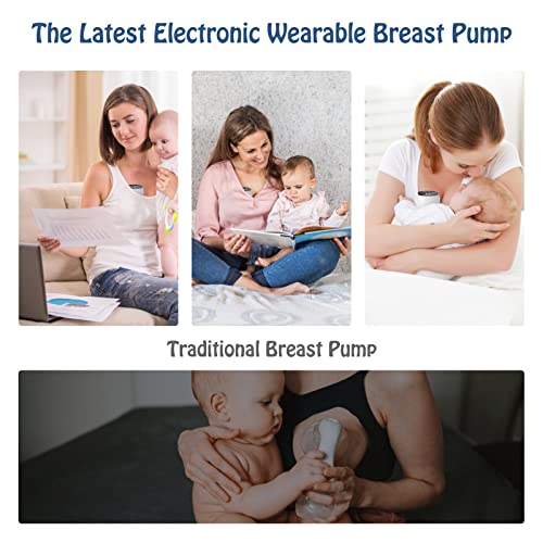Akaho Wearable Breast Pump, Low-Noise and Painless Hands Free Electric Breast Pump with 3 Mode & 9 Levels, 24mm Default and Come with 6 Flanges (White-Double)