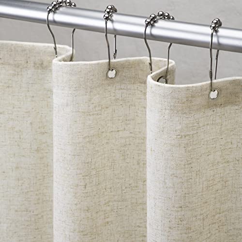 Awellife Linen Shower Curtain Boho Farmhouse Shower Curtains for Bathroom Natural Cloth Cotton Fabric Liner Cream Ivory 72 x 72 Inch