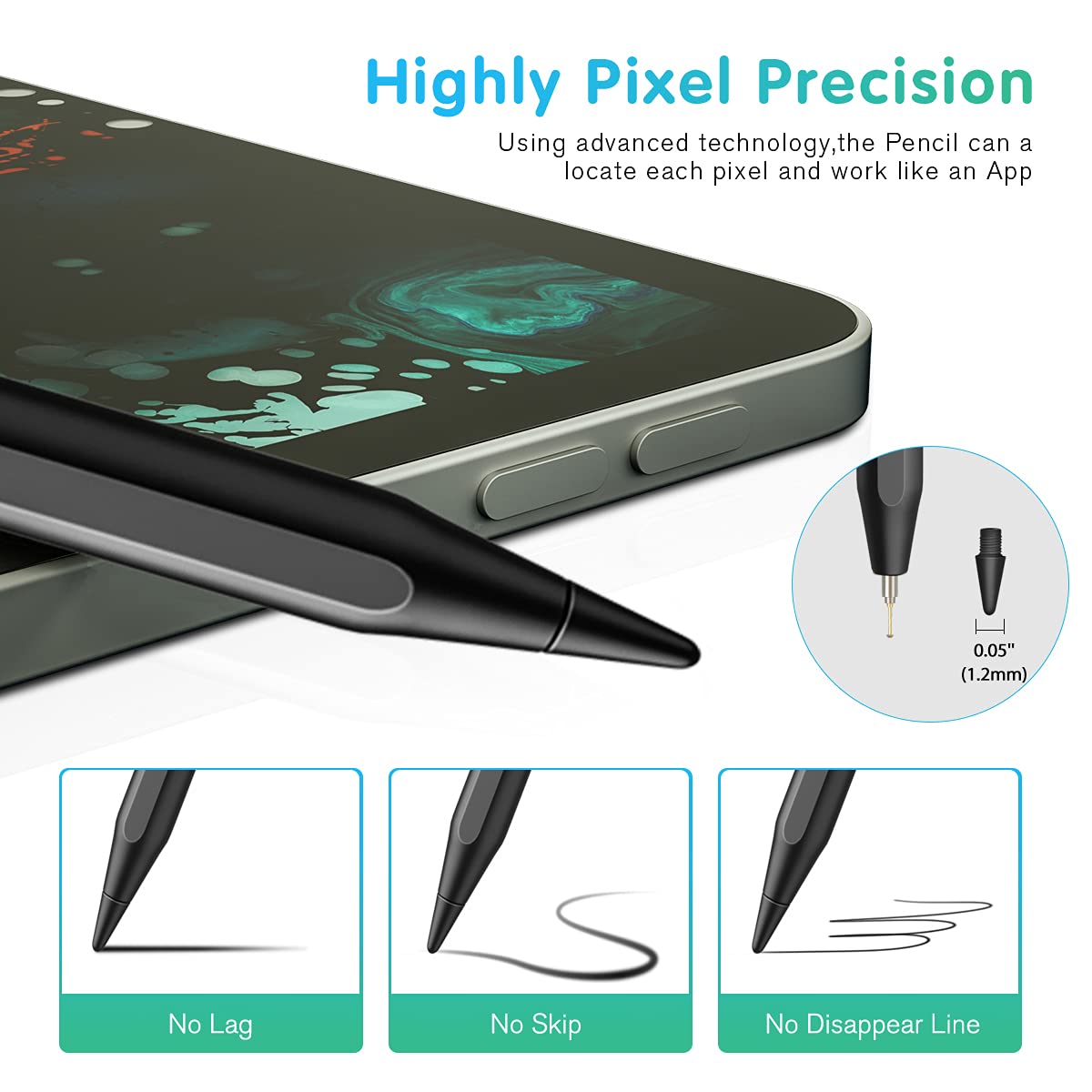 Stylus Pencil for iPad 10th & 9th Generation, Active Pen with Palm Rejection Compatible with 2018-2023 Apple iPad 10/9/8/7/6th Gen/iPad Pro 12.9 &11 inches/iPad Pro 6/5/4th Gen/iPad Air 5/4/3 Gen