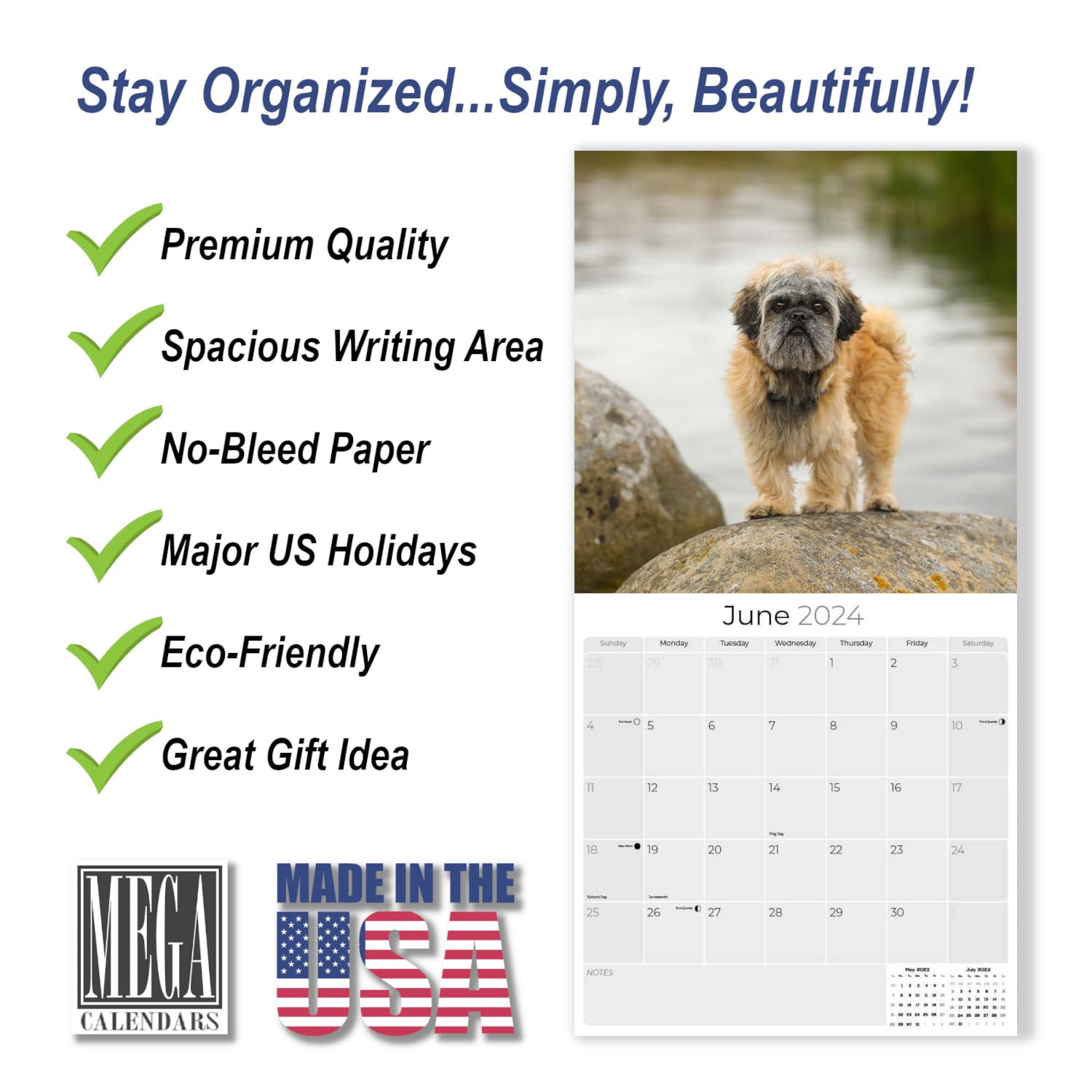 2023 2024 Shih Tzu Calendar - Dog Breed Monthly Wall Calendar - 12 x 24 Open - Thick No-Bleed Paper - Giftable - Academic Teacher's Planner Calendar Organizing & Planning - Made in USA