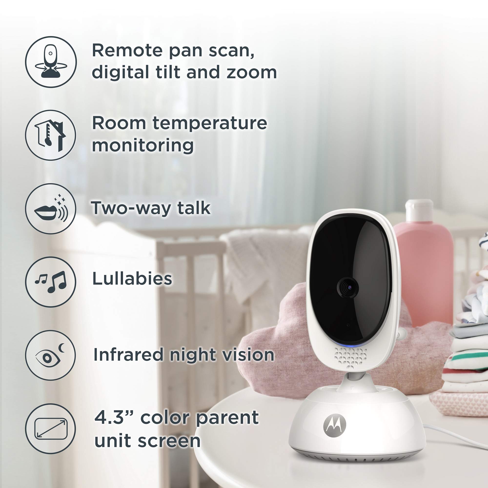 Motorola Bliss54-2 Video Baby Monitor – 4.3” LCD Color Screen Display, Two Wireless Cameras, Remote Pan Scan, 2-Way Talk, Night Vision, Pre-Loaded Lullabies