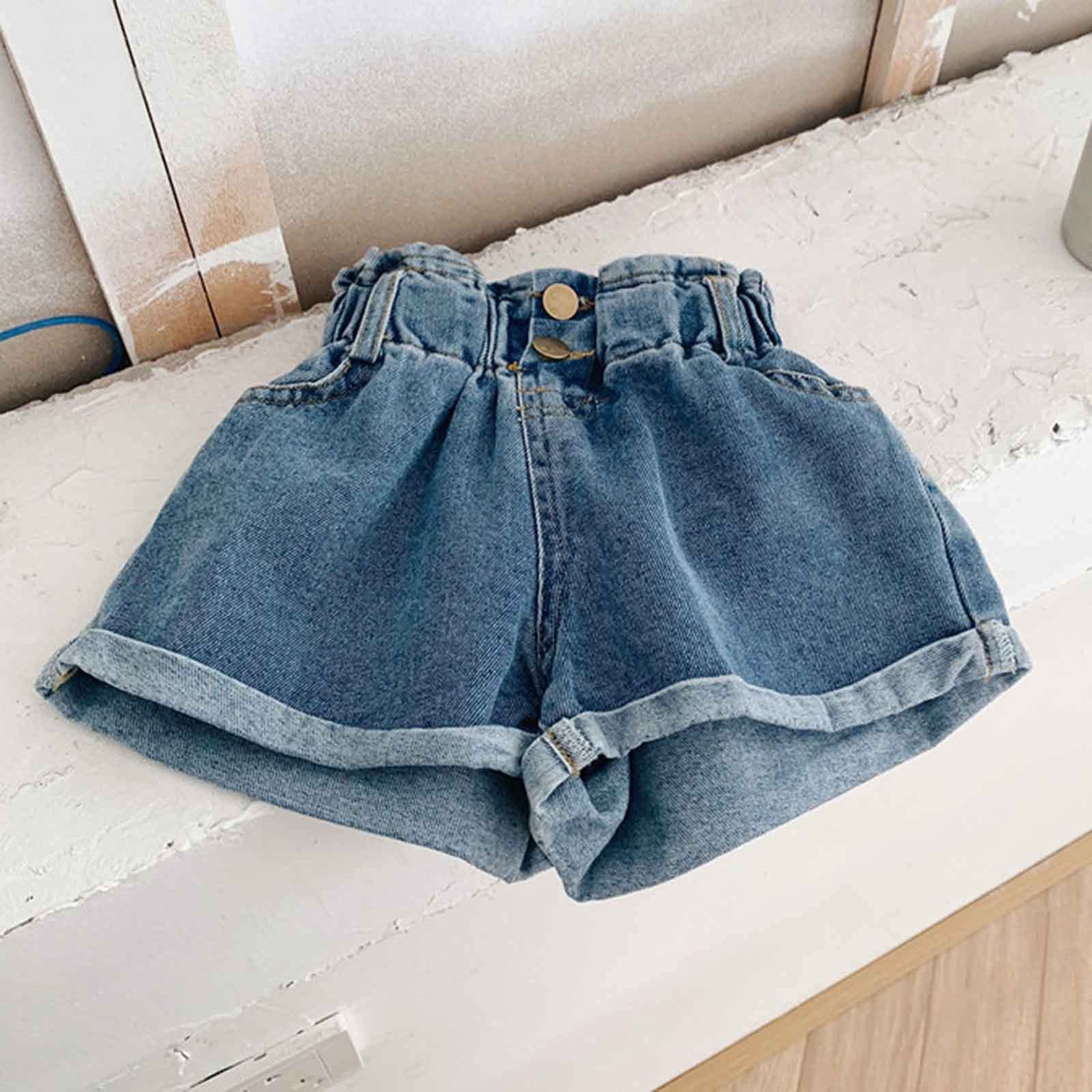 Moru Toddler Baby Girls Casual Denim Shorts Summer High Waisted Jeans Short (Blue, 12-24 Months)