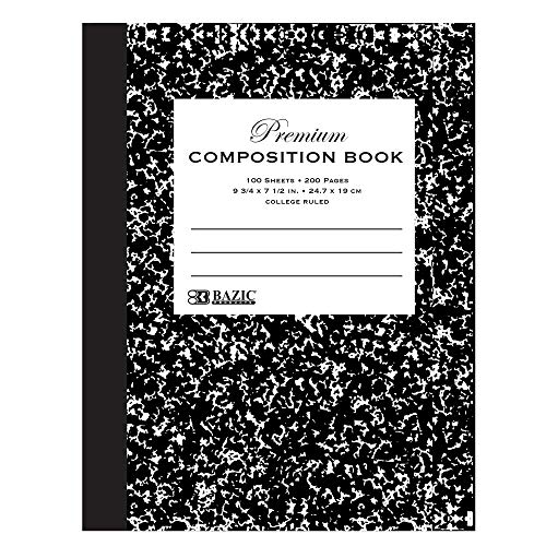 BAZIC Composition Book Black Marble College Ruled 100 Sheet Notebook, Premium Journal Comp Notebooks for Office School, 1-Pack
