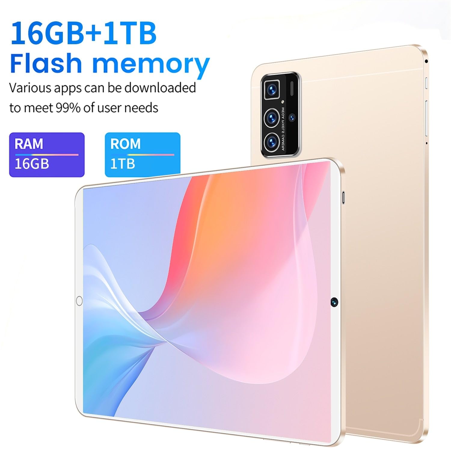 2023 5G New Tablet Pad14 10.1inch Tablet Android 16GB RAM 1TB ROM 8800mAh Android 11.0 MTK6797 WiFi Network Bluetooth fullscreen Black / 16GB RAM 1TB ROM/US-Plug