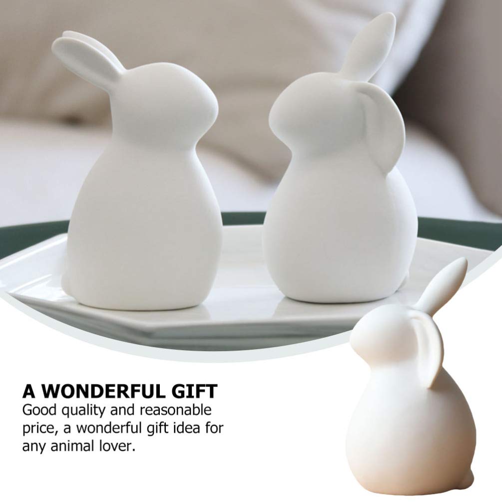 Amosfun Ceramics Bunny Figurine Easter White Bunny Figurines Home Decor Rabbits Ornaments for Home Easter Garden Micro Landscape Decorations White