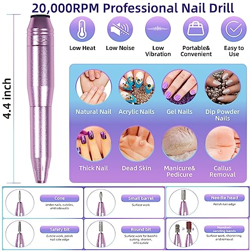Acrylic Nail Kit with Drill, Nail Supplies with Everything Electric Nail Drill 54W U V LED Nail Light Dryer Lamp Polishing Manicure Pen, False Nail Tips Nail Files Art Brushes Nail Set for Beginner
