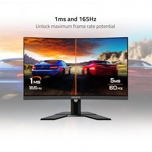 GIGABYTE G27QC A (27" 165Hz 1440P Curved Gaming Monitor, 2560 x 1440 VA 1500R Display, 1ms (MPRT) Response Time, 88% DCI-P3, HDR Ready, 1x Display Port 1.2)