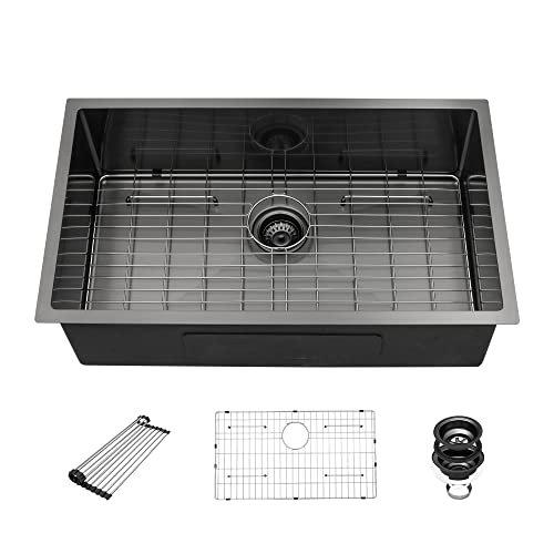 32 Inch Black Undermount Kitchen Sink - Beslend 32"x19"x10" Stainless Steel Gunmetal Black 16 Gauge 10 Inch Deep Single Bowl Basin