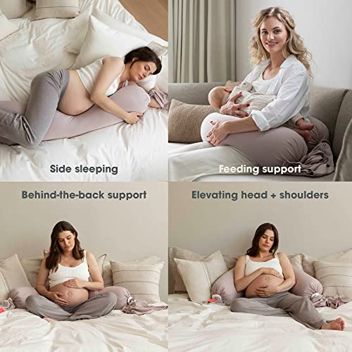 bbhugme Adjustable Pregnancy Pillow β Full Body Support for Side Sleeping - Adjustable Firmness and Shape - Supports Back, Legs, Belly, Hips for Pregnant Women - Removable Cover - Dusty Pink