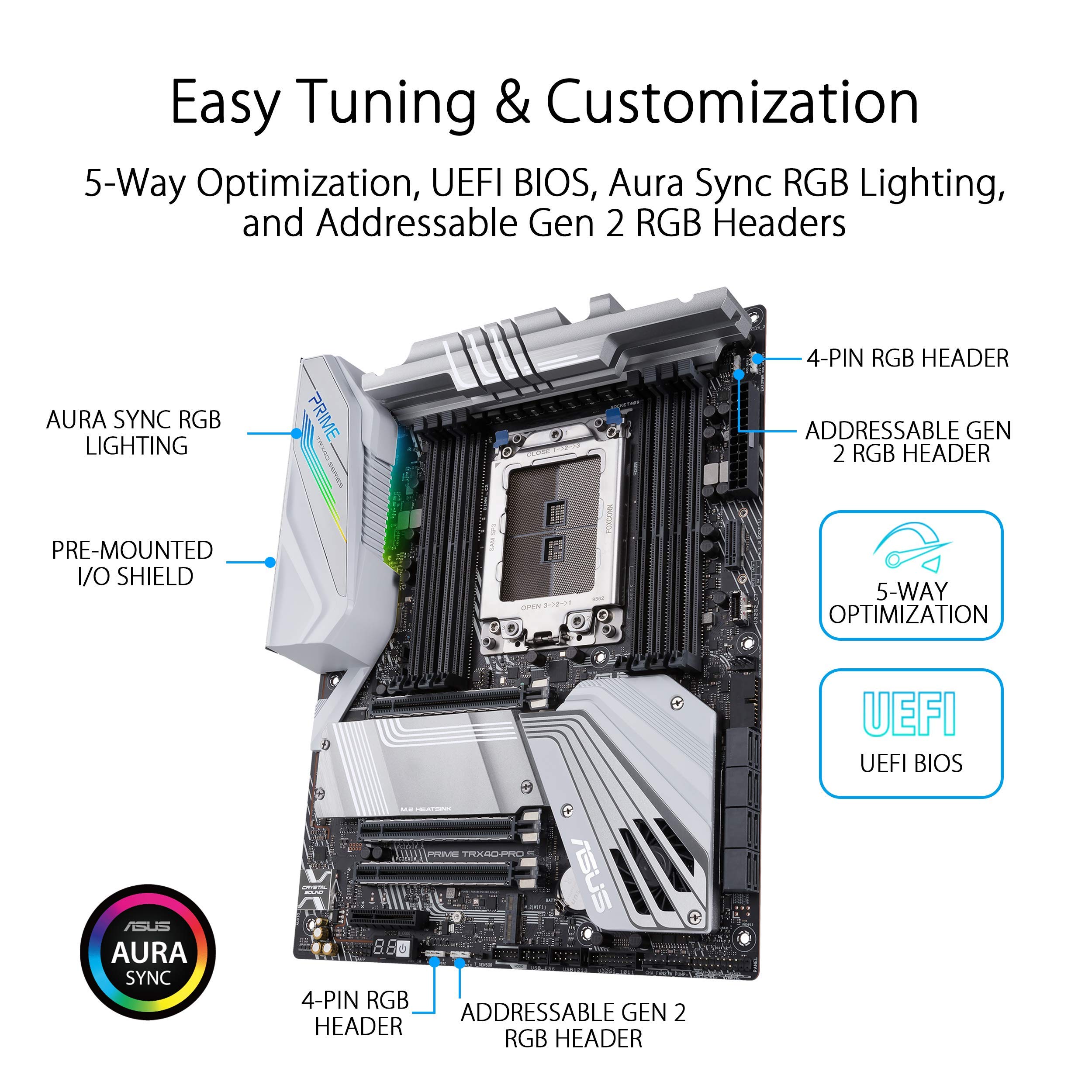 ASUS Prime TRX40-Pro S AMD sTRX4 3rd Gen Ryzen Threadripper ATX Content Creation Motherboard (16 Power Stages, PCIe 4.0, DDR4, Triple M.2, Gigabit LAN, Aura Sync RGB).