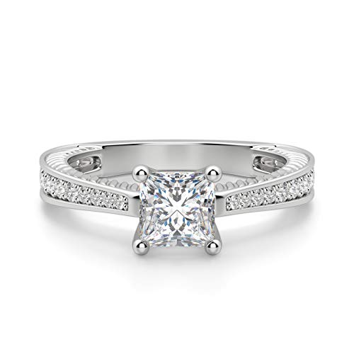1CT Princess Cut Colorless Moissanite Engagement Ring Wedding Bridal Ring Set, Diamond Ring, Anniversary Solitaire Halo Accented Promise Vintage Antique Gold Silver Ring Siyaa Gems (5.5)