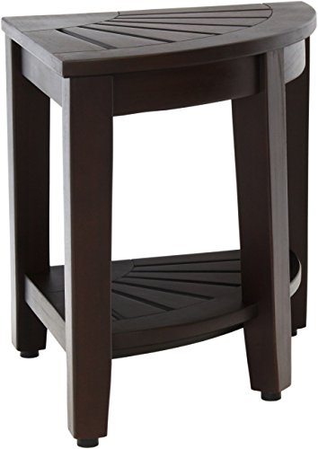 AquaTeak 15.5" Kai Corner Mocha Teak Shower Bench with Shelf