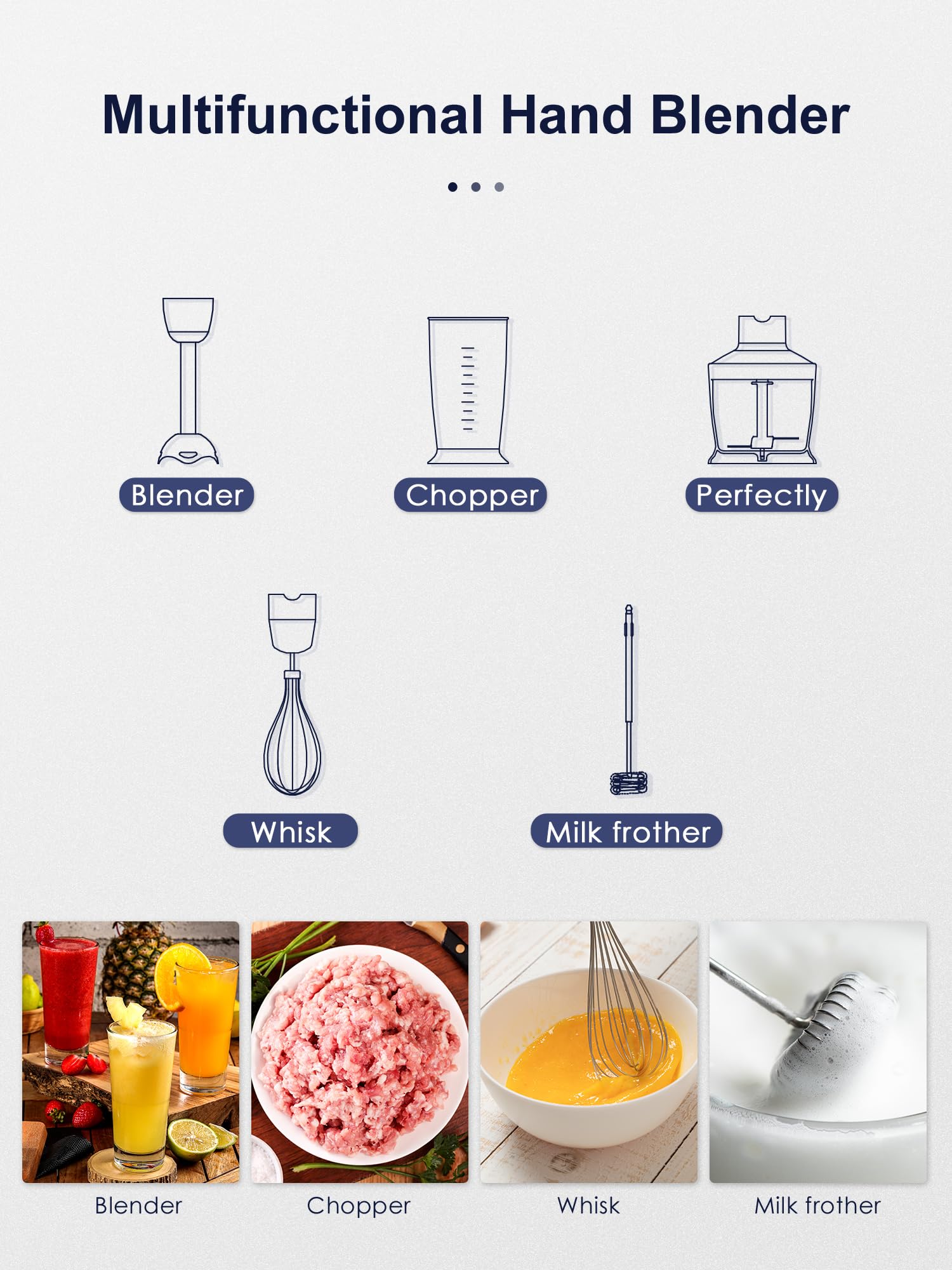 5-in-1 Hand Immersion Blender, 1000W Handheld Blender, Copper Motor Stainless Steel Blade Stick Blender, Mixing Beaker, Food Processor, Whisk, Milk Frother, for Smoothies Puree Baby Food (Black)