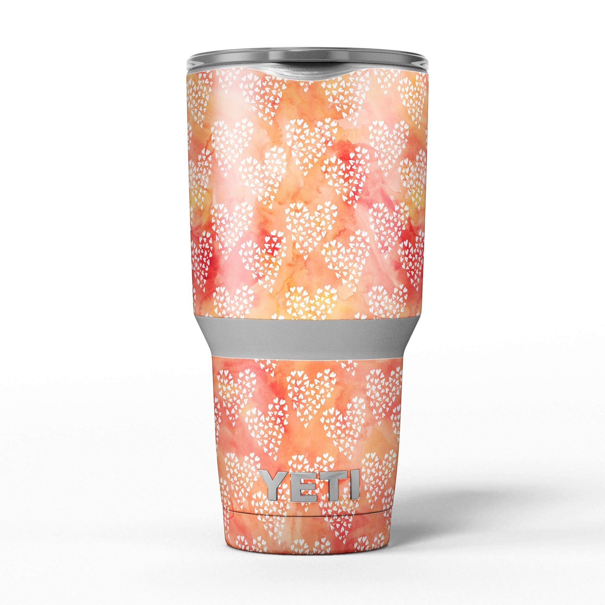 Design Skinz Watercolored Fire with White Tiny Hearts - Skin Decal Vinyl Wrap Kit Compatible with The Yeti Rambler Cooler Tumbler Cups