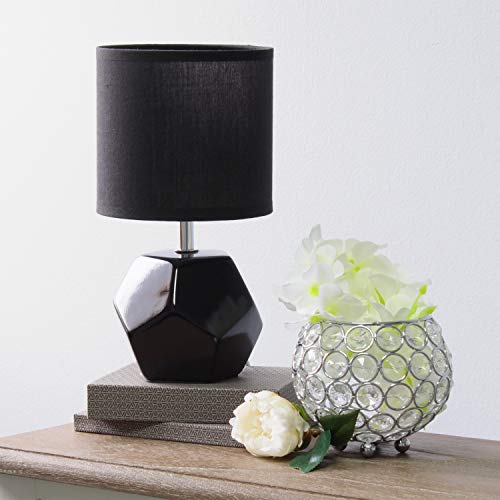 Simple Designs LT2065-BLK Round Prism Mini Table Lamp with Matching Fabric Shade, Black