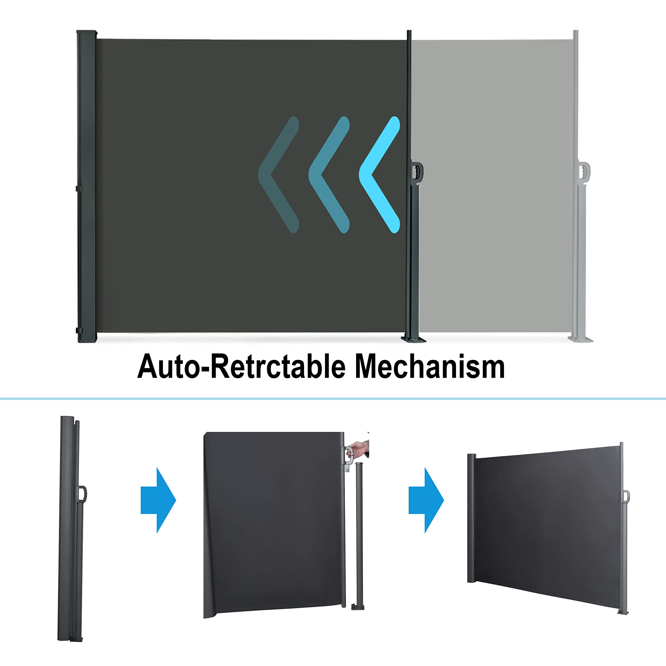 145" x 72" Retractable Side Awning,Waterproof & UV-Resistant,Folding Privacy Screen Room Divider Roll Up Balcony(Gray)