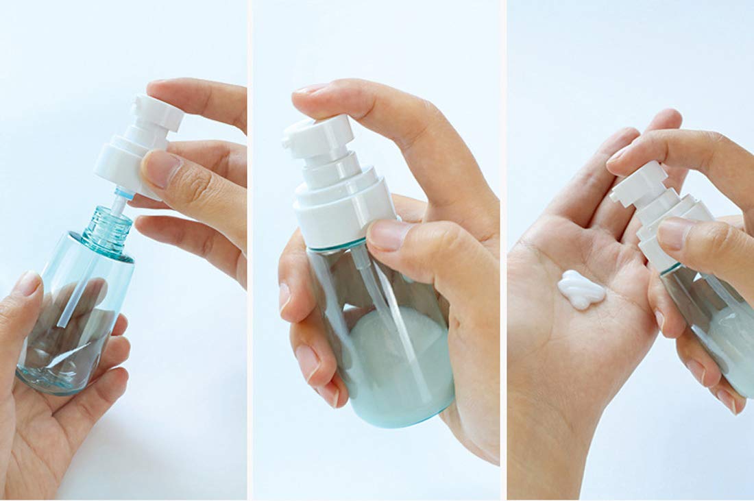 2 oz Travel Size Leakproof Pump Bottles, BPA-Free Refillable Plastic Containers for Lotion, Liquid Soap, Baby Shower, Essential Oil Blends and Other Toiletries