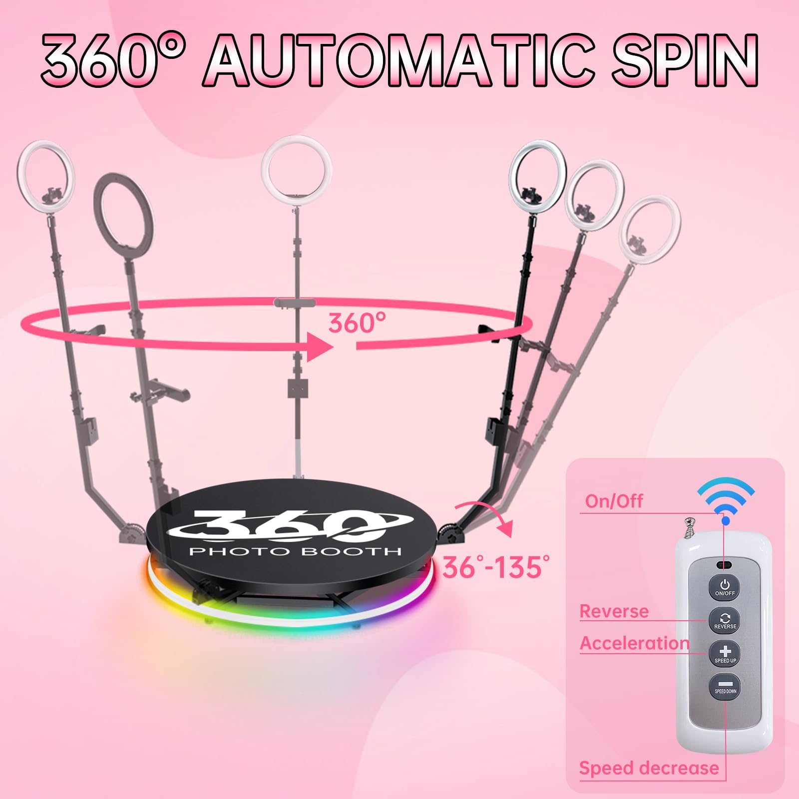 360 Photo Booth Machine with Flight Case, Infinity Glass 360 Camera Booth Free Custom Logo Remote Control 360 Degree Automatic Rotating (39.4in with Flight Case)
