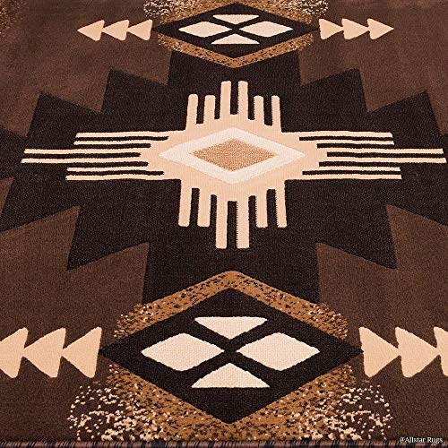 Allstar 5x7 Black and Mocha Navajo Machine Carved Effect Rectangular Accent Rug with Ivory and Espresso Geometric Design (5' 2" x7' 1")