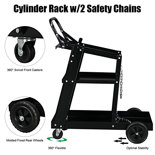 3 Tiers Rolling Welding Cart with Wheels,Rolling Welder Plasma Cutter,Heavy Duty Welding Carts with Wheels and Tank Storage for TIG MIG ARC, Black