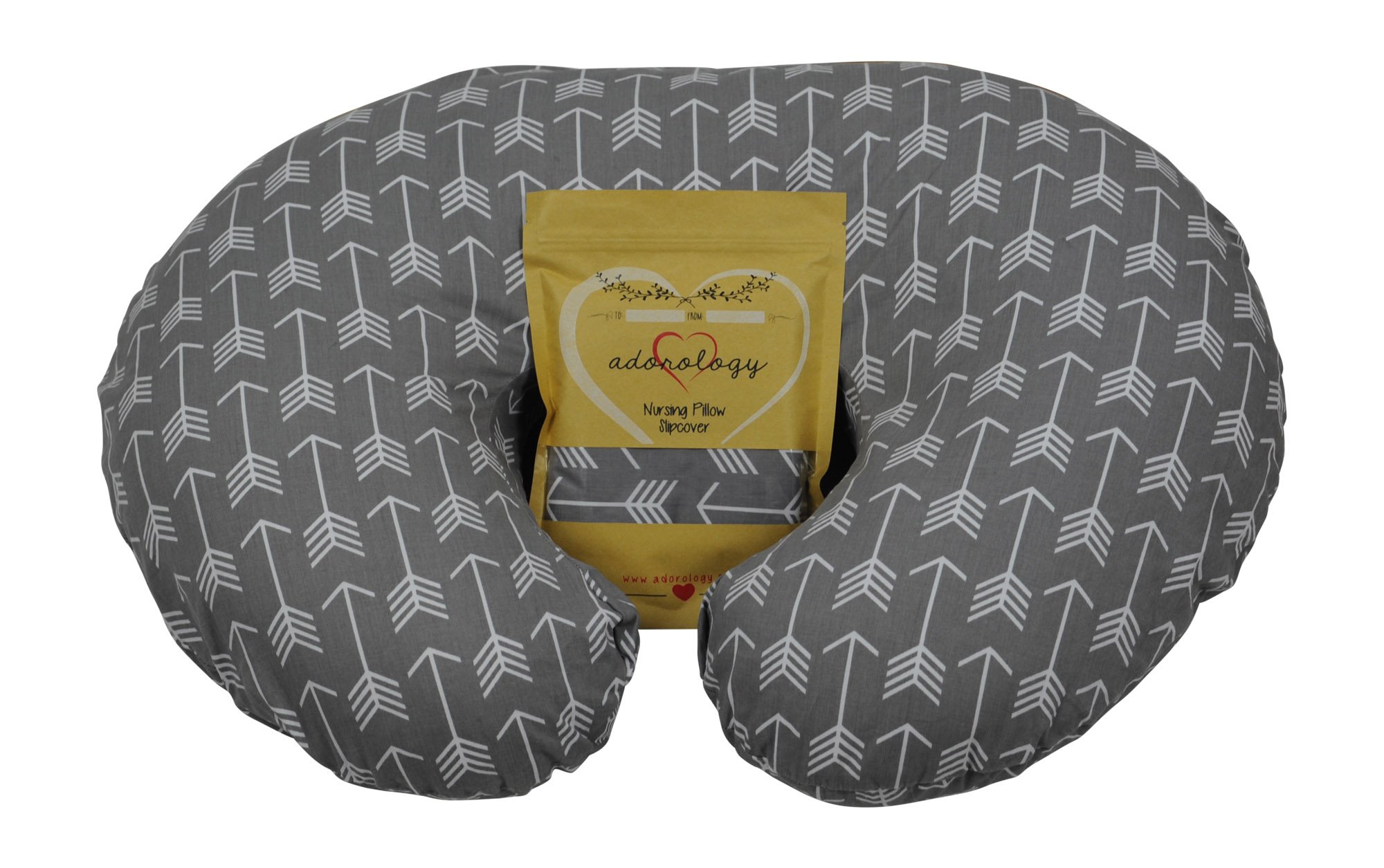 Adorology Nursing Pillow Slipcover, Gray Arrow Design, Maternity Breastfeeding Newborn Infant Feeding Cushion Cover Case, Baby Shower for New Moms