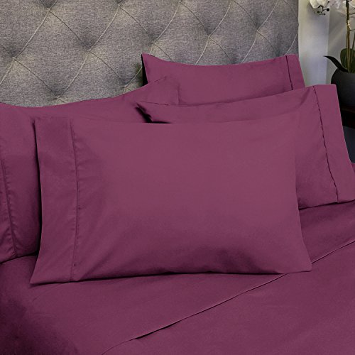 Cal King Size Bed Sheets - 6 Piece 1500 Supreme Collection Fine Brushed Microfiber Deep Pocket California King Sheet Set Bedding - 2 Extra Pillow Cases, Great Value, California King, Berry