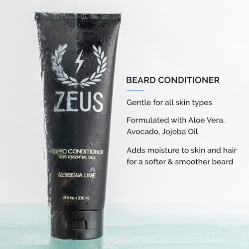 ZEUS Beard Starter Kit for Thick Beards, Natural Beard Shampoo, Beard Conditioner & Premium Refined Beard Oil (Verbena Lime) MADE IN USA